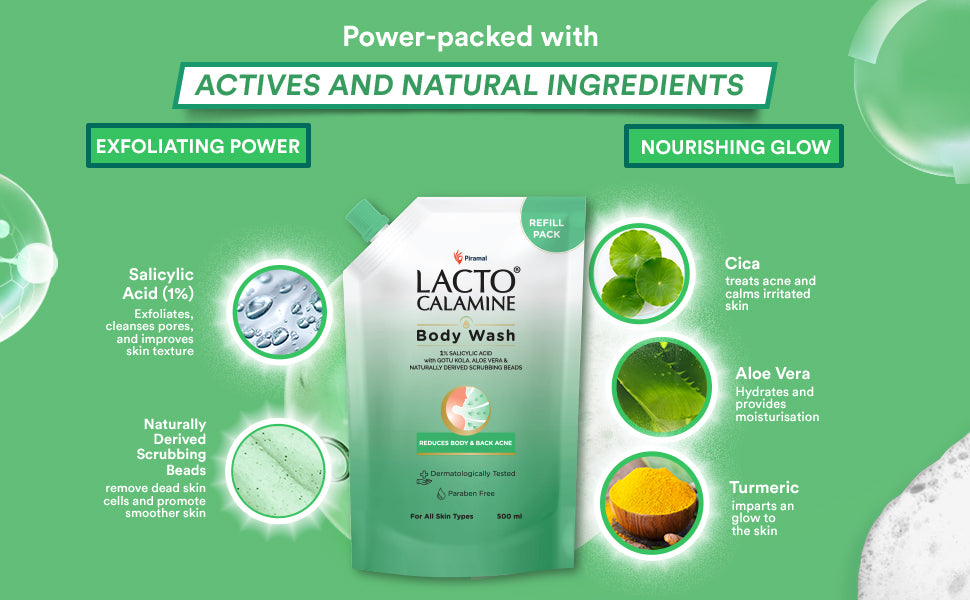 Lacto Calamine 1% Salicylic Acid Body Wash | Pouch Pack | With Cica, A ...